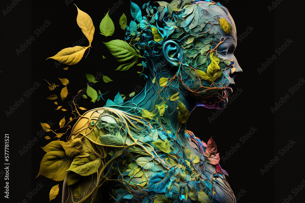 Digital echo concept art of human body created by wires, butterflies ...