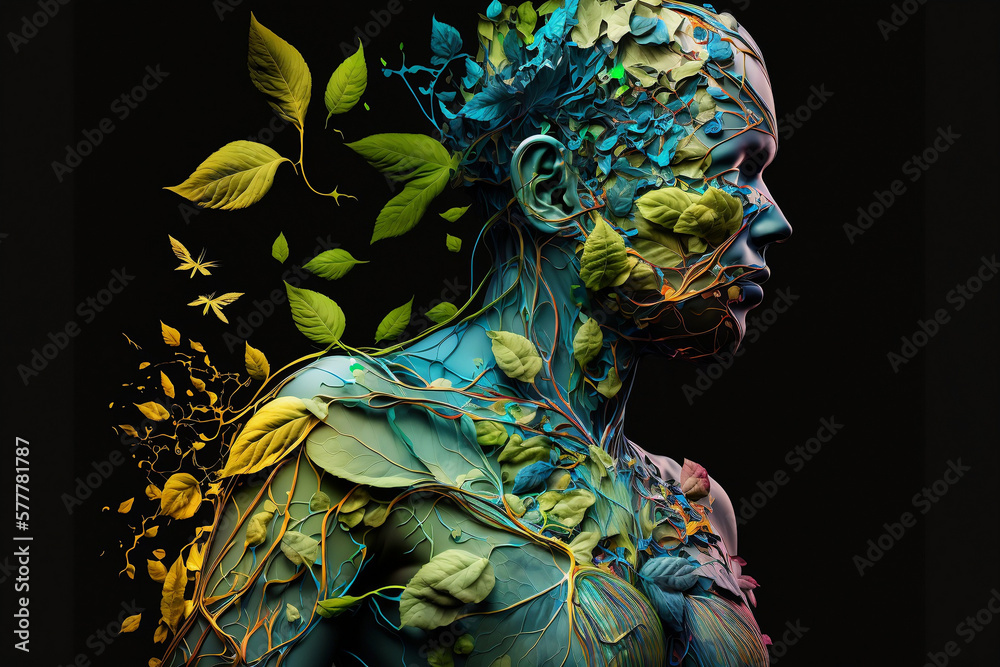 Digital echo concept art of human body created by wires, butterflies ...