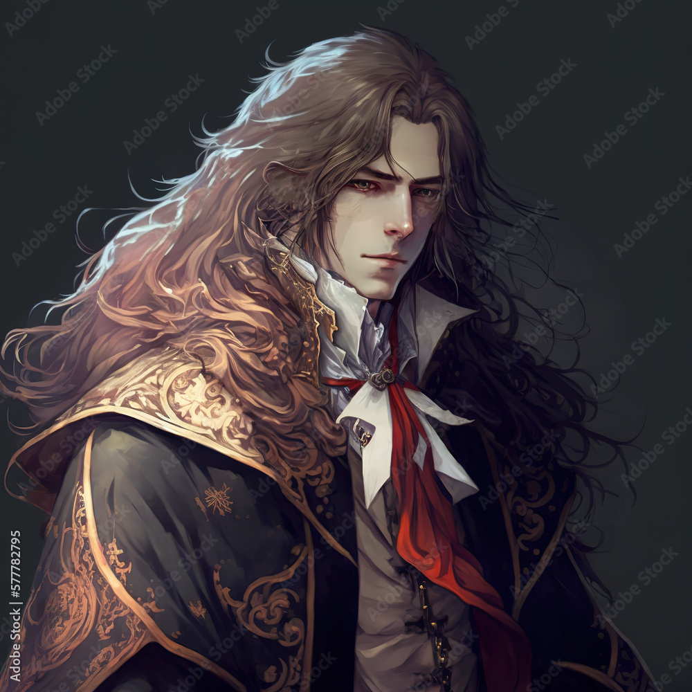 Portrait of a medieval prince with long hair in anime style Stock ...