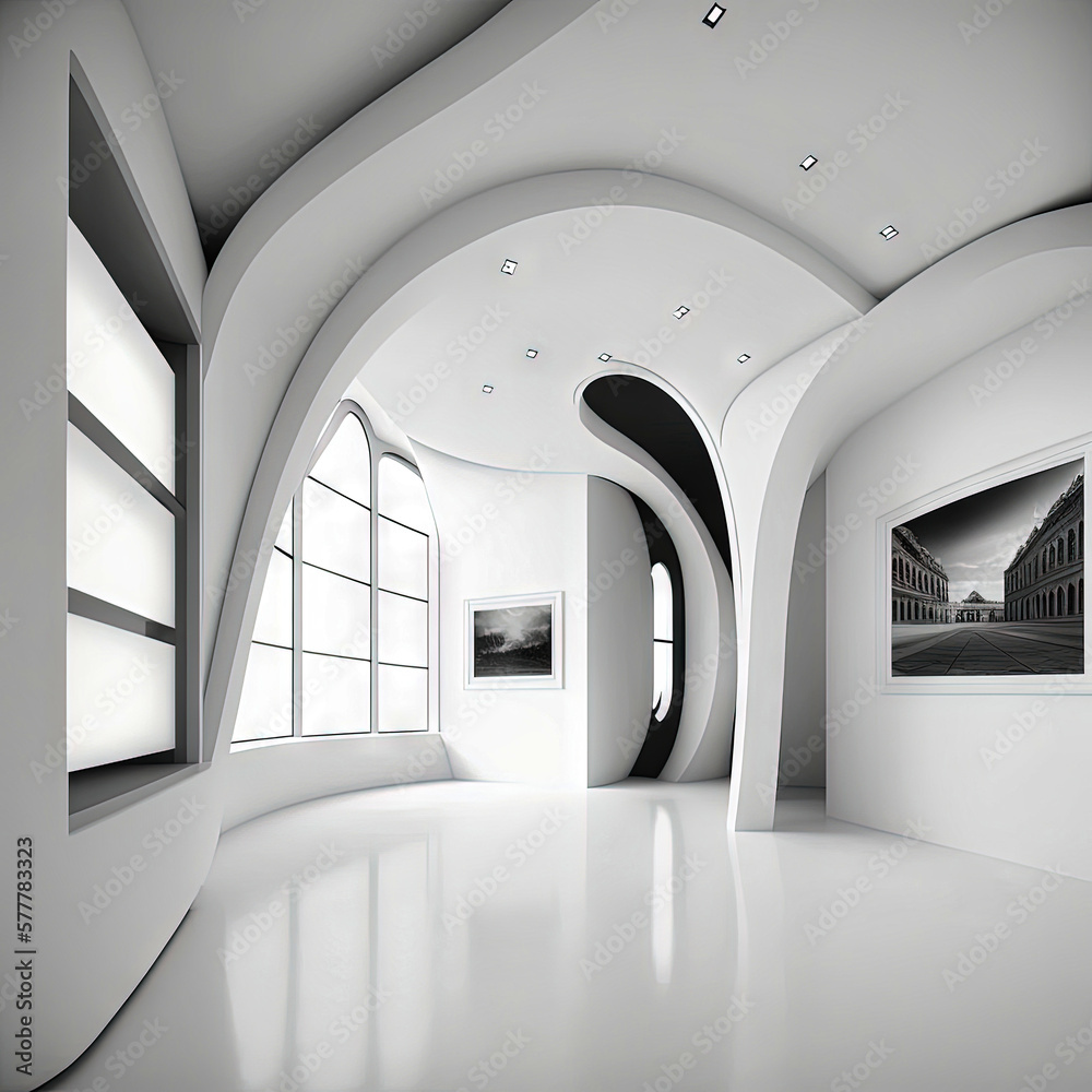 Abstract architecture background. Modern white interior and exterior ...