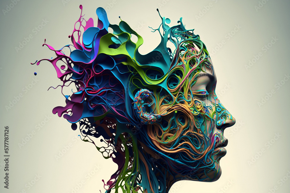 Digital concept art of human echo face created by wires, butterflies ...