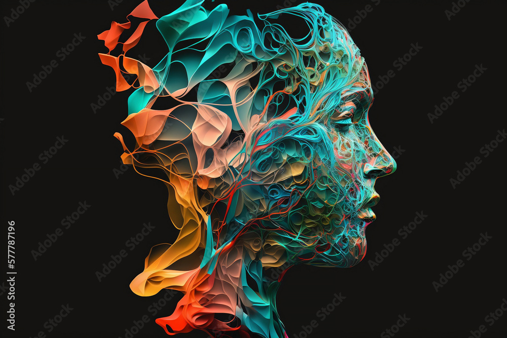 Digital concept art of human echo face created by wires, butterflies ...