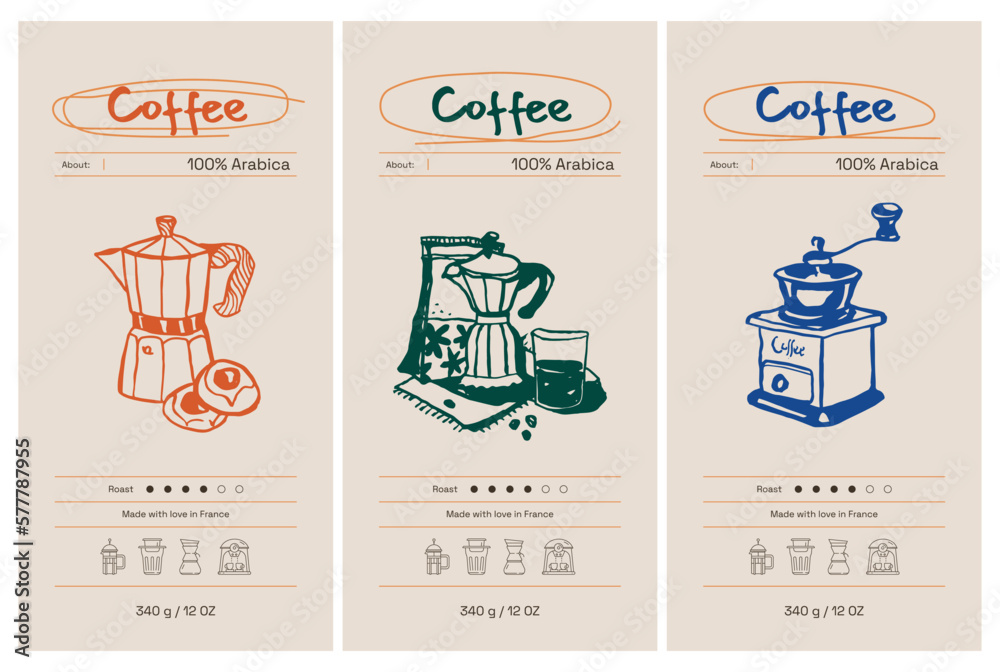 Hand drawn line art food vector packaging label design template. Boho ...