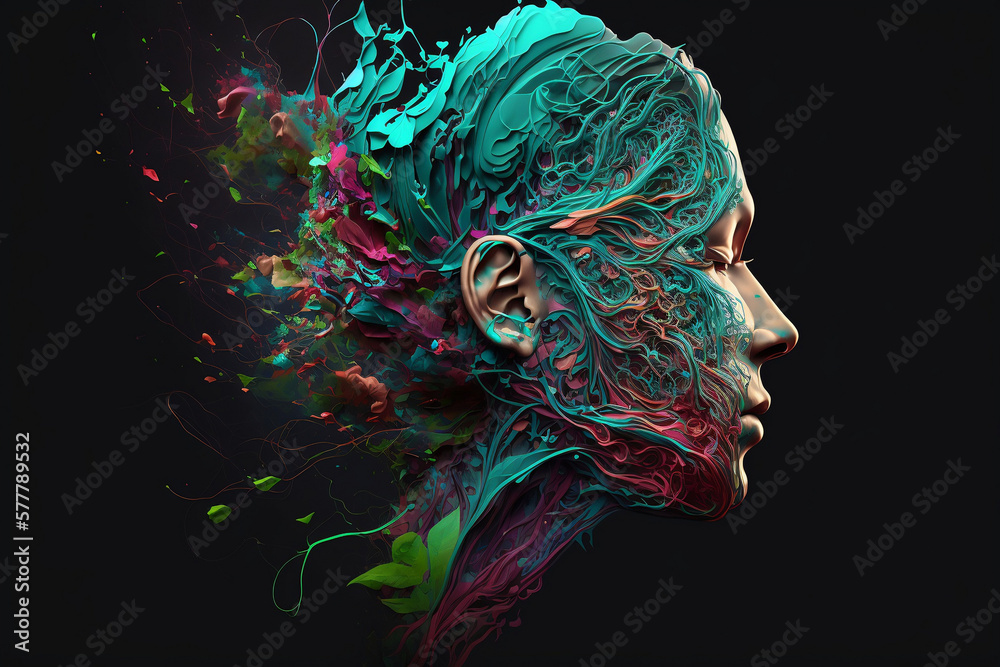 Digital concept art of human echo face created by wires, butterflies ...