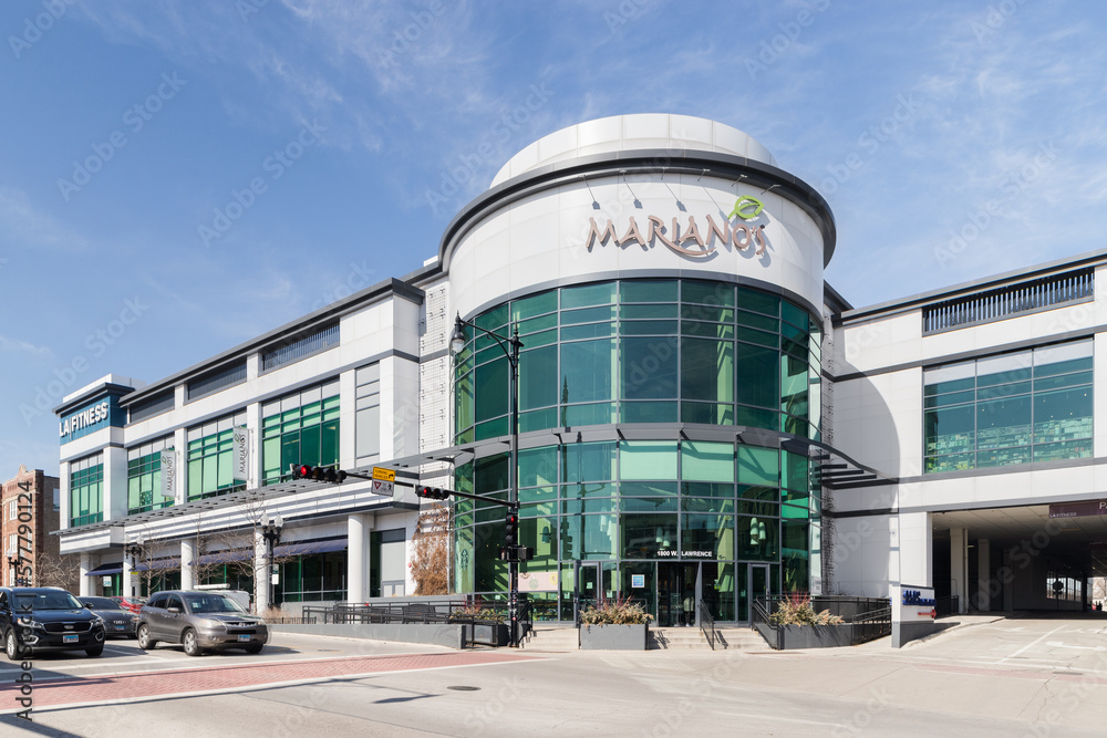 Chicago, IL, USA - April 28, 2023: The exterior of a modern exterior ...