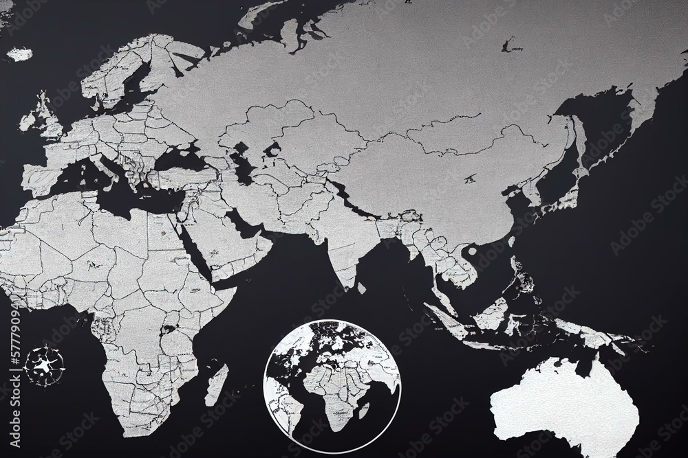 grey scale political world map with the nations boundaries. Generative ...