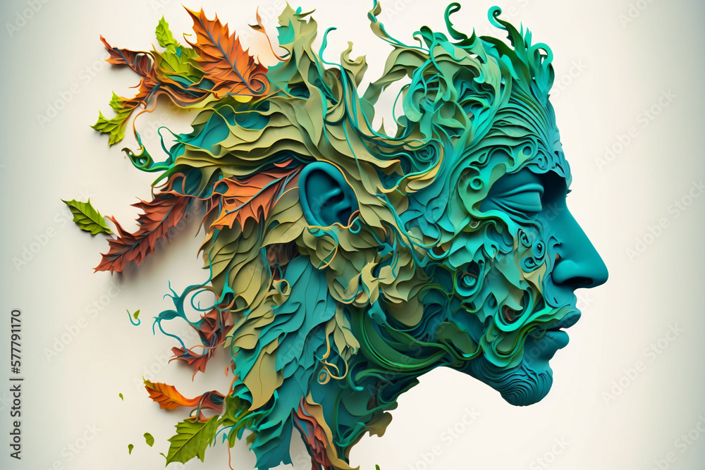 Digital concept art of human echo face created by wires, butterflies ...