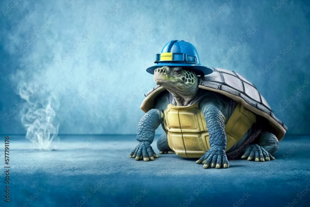 3d illustration cute funny turtle fireman, super photo realistic ...