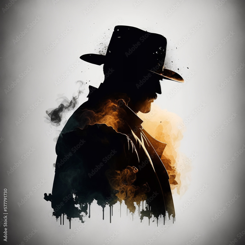 black silhouette of a cowboy on a smoky background. Generative AI ...