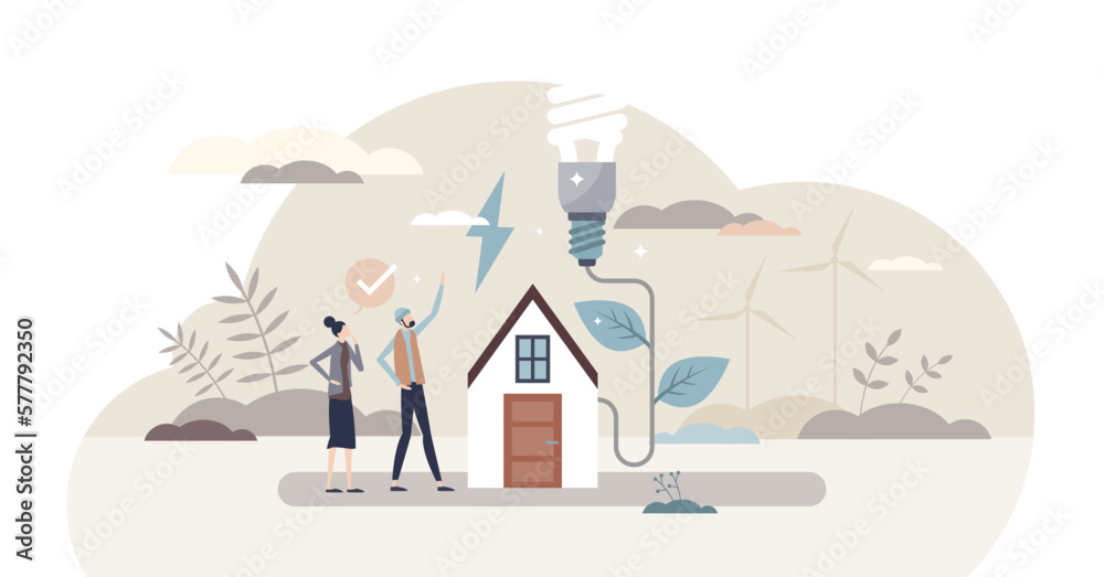 Save earth with energy saving at home and green power tiny person ...