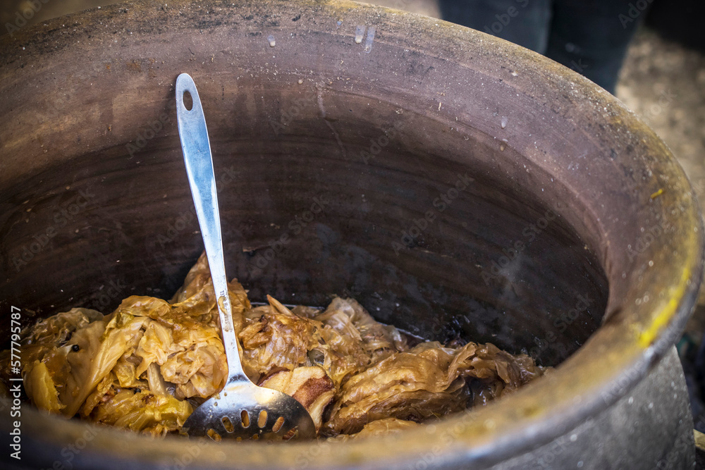 Serbian Stuffed Cabbage (Sarma) cooked in a large pot Stock Photo ...