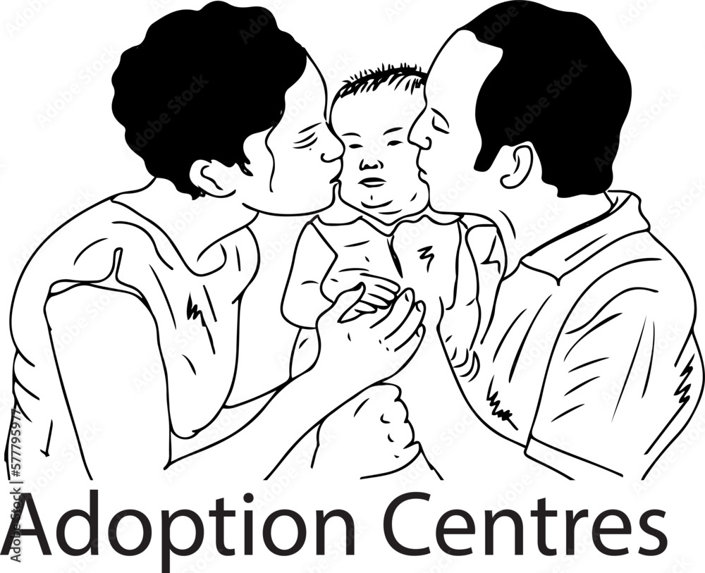 Vetor de Adoption centre illustration logo, Sketch drawing of Husband ...