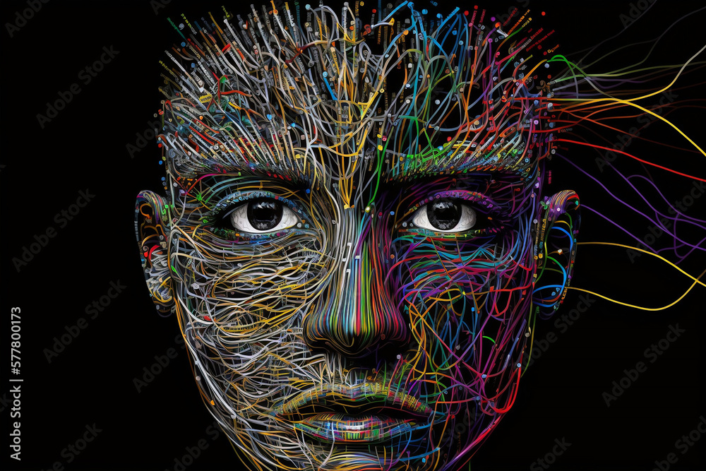 Biogenic human face made with wires, cables, nurves concept art, AI ...