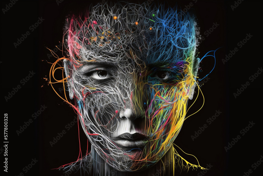 Biogenic human face made with wires, cables, nurves concept art, AI ...
