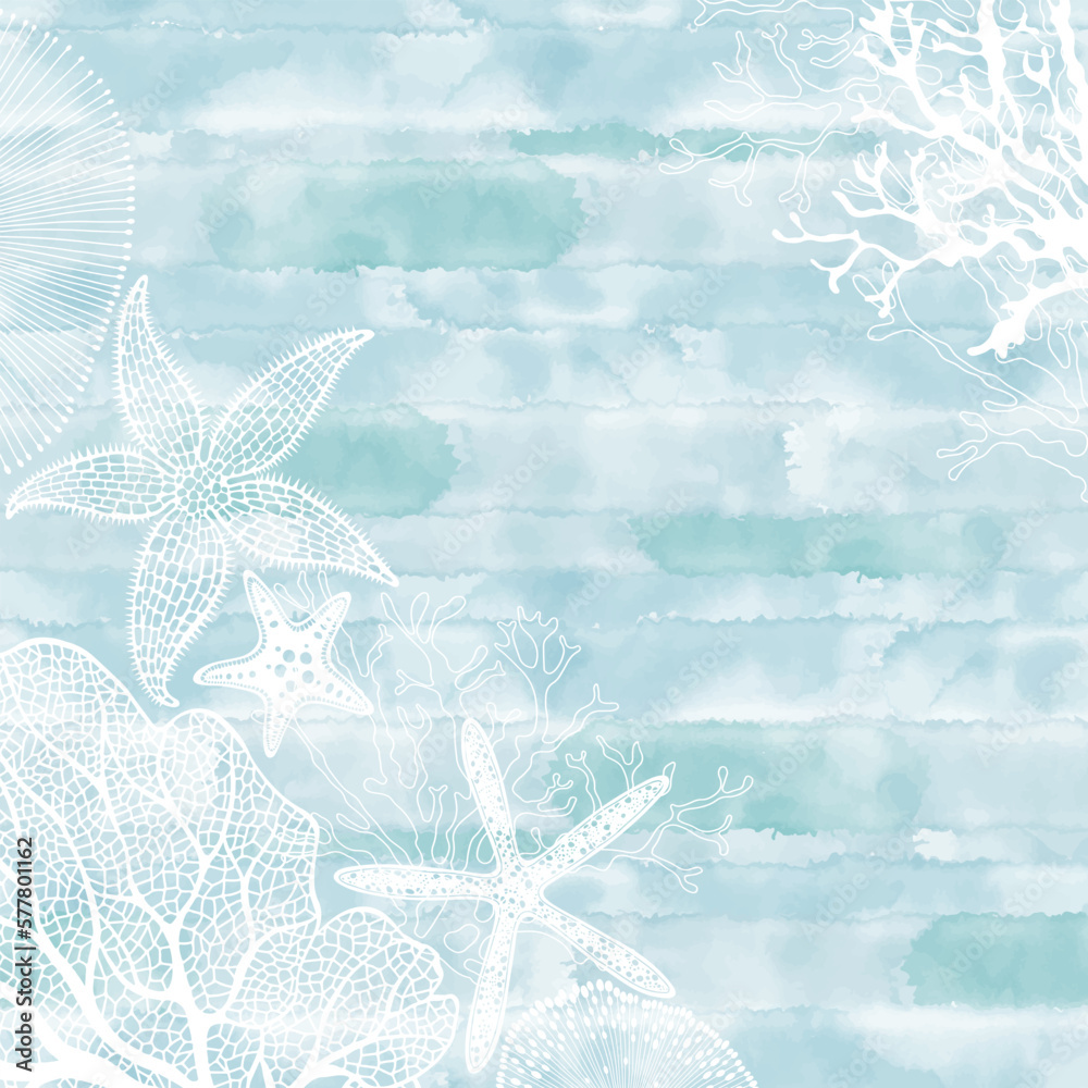 Art sea background. Vector. Luxury design with starfish, underwater ...