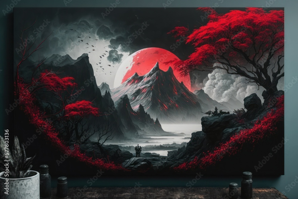 Picture on the wall. Blood Moon, Red moon, real full blood moon in ...