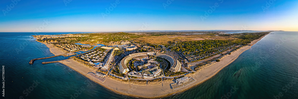 Aerial view of Cap d'Agde a seaside resort and naturist village on ...