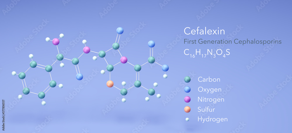 cefalexin molecule, molecular structures, First Generation ...