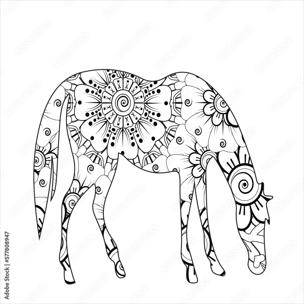 Horse animal mandala coloring page for kids and adult Stock Vector ...