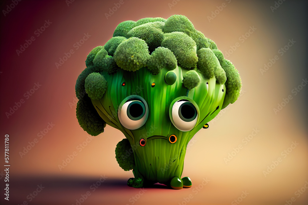 cartoon funny broccoli with big eyes. Generative AI, Generative, AI ...