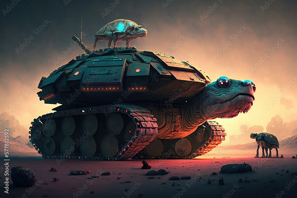 Surreal Cyber Turtle and Tank Sci-Fi, AI Generated Stock Illustration ...