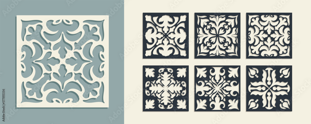 Big set of square Vintage Laser Cut pattern with baroque ornament ...