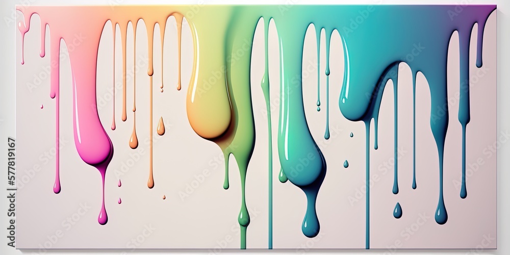 Liquid sticky paint running down, realistic gradient rainbow paint ...