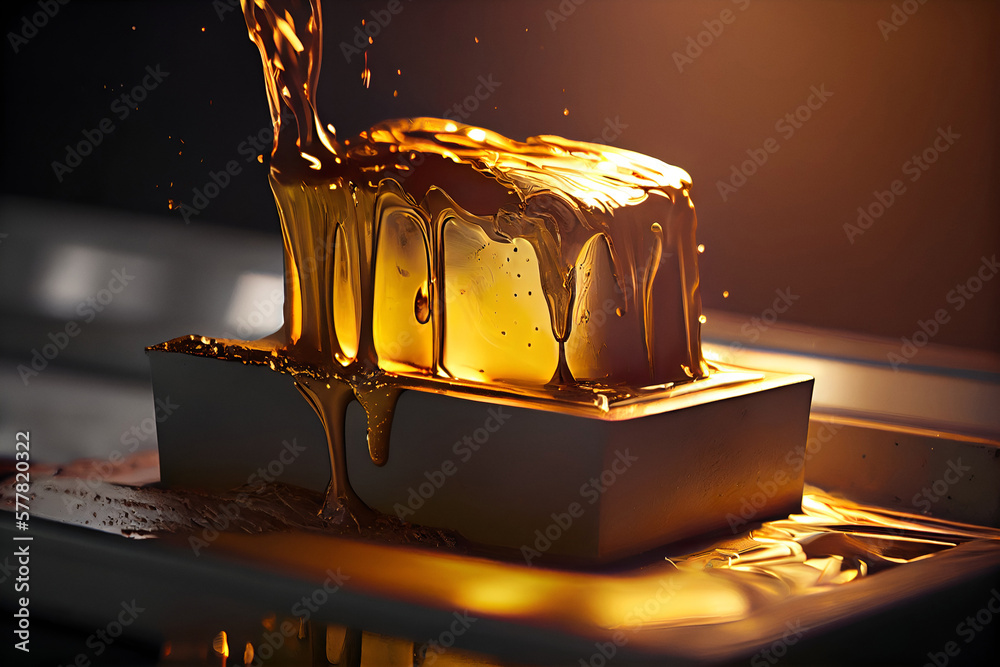 Gold bar being melted down and poured into a mold. Created with ...