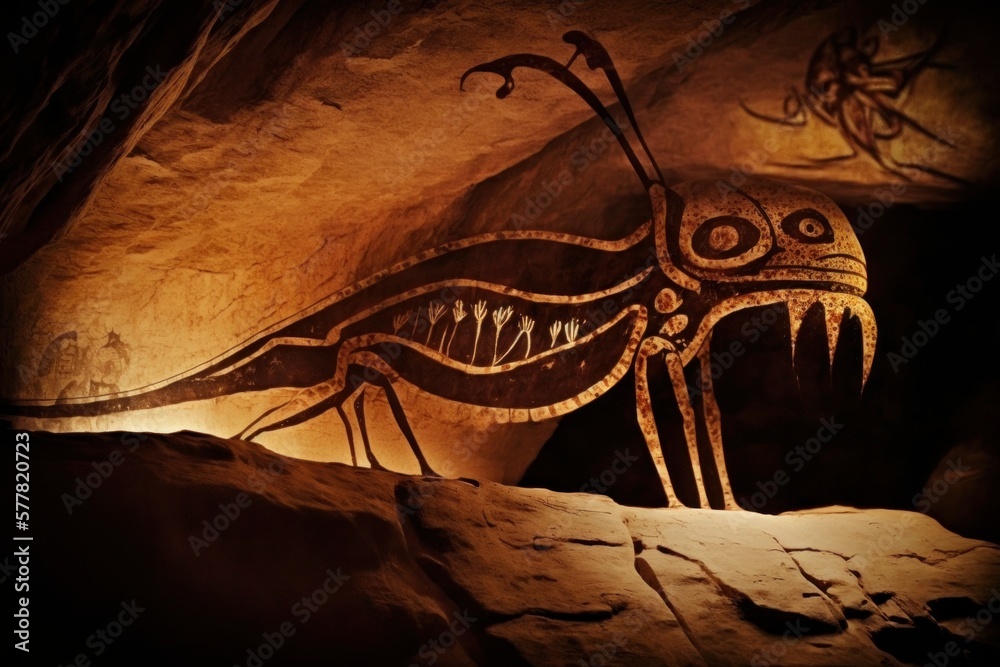 Indigenous Australian cave art of the Bunyip, AI generated. The bunyip ...