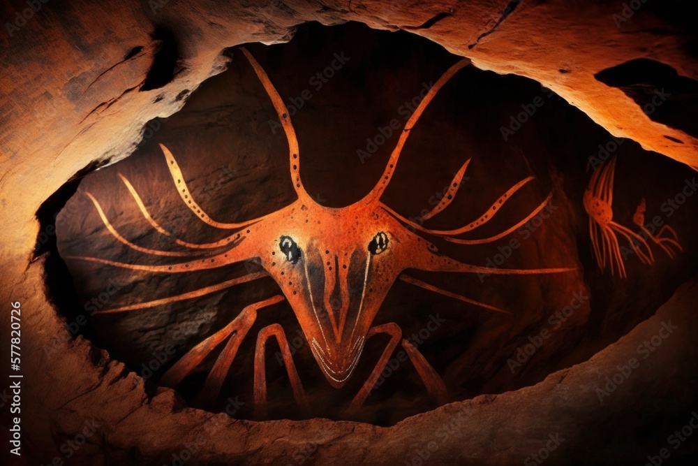 Indigenous Australian cave art of the Bunyip, AI generated. The bunyip ...