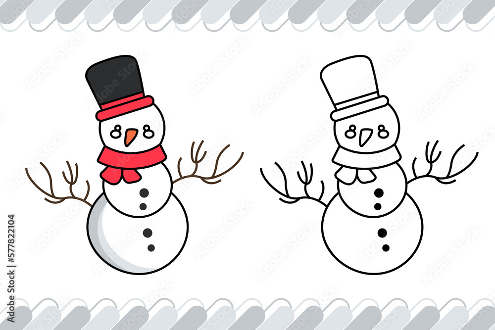 Snowman coloring page for kids Stock Vector | Adobe Stock