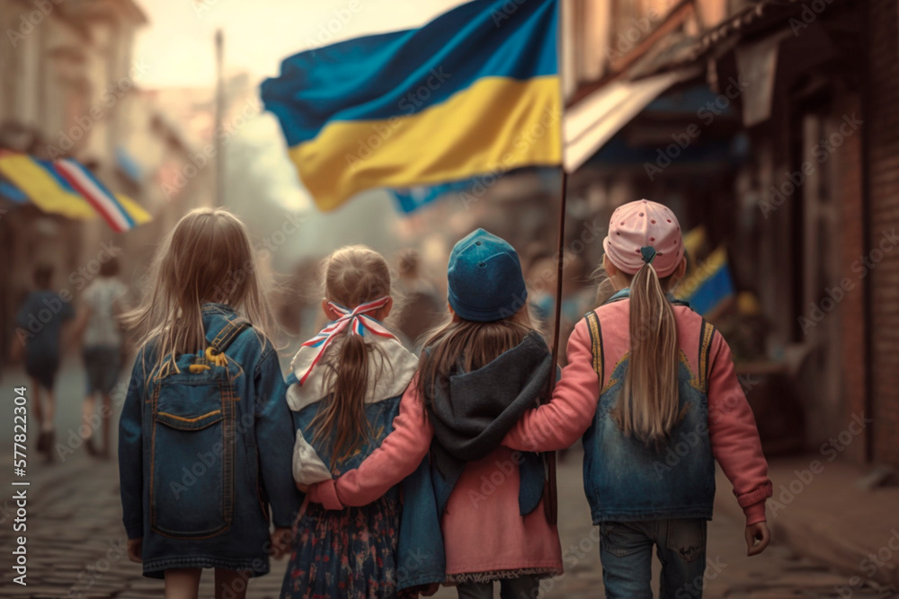 Marching for Liberty: Children Carrying Ukrainian Flags Through the ...