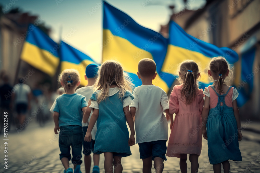 Marching for Liberty: Children Carrying Ukrainian Flags Through the ...