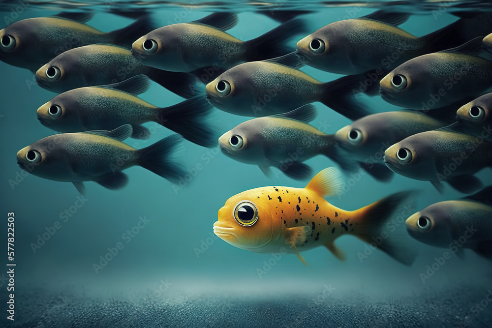 Underwater illustration of a group of fish swimming in the same ...