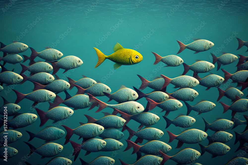 Underwater illustration of a group of fish swimming in the same ...