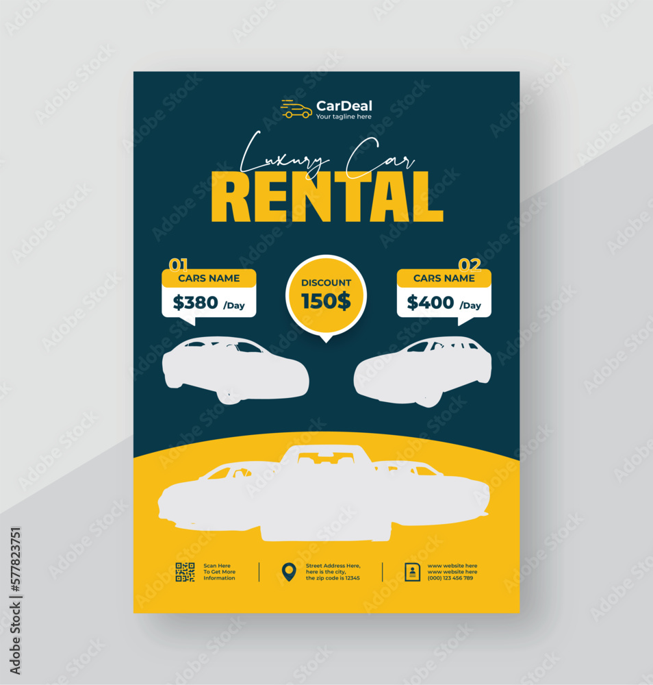 Stylish & modern Car Rental Flyer with a4 paper size, Auto repair ...