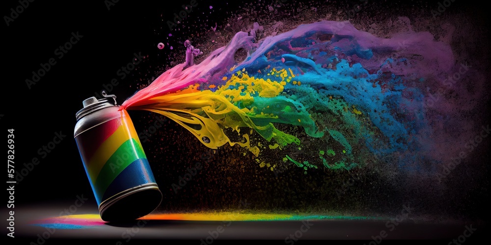Spray can spraying rainbow colored paint by generative AI. Stock ...