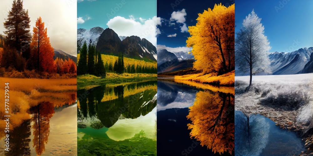 Changing seasons - natural landscape with four seasons to represent ...