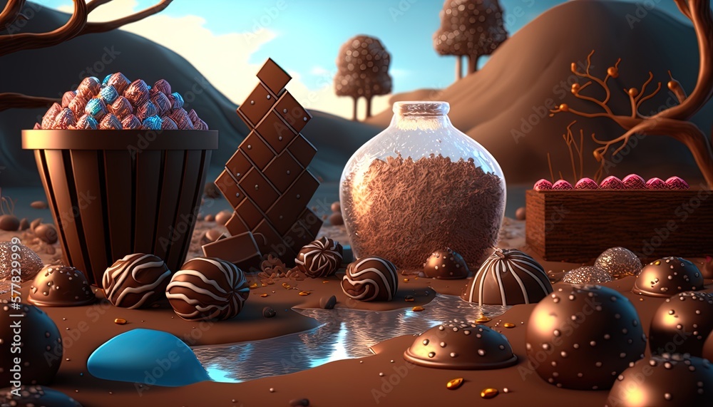 Fantasy world consisting of chocolate and candy, super sweet, dreamland ...