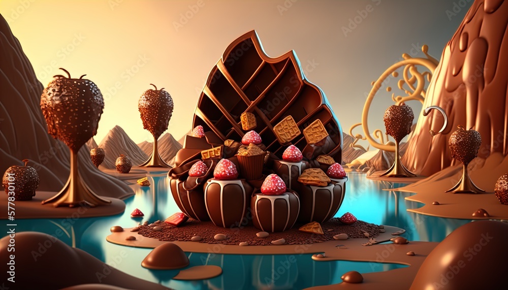 Fantasy world consisting of chocolate and candy, super sweet, dreamland ...