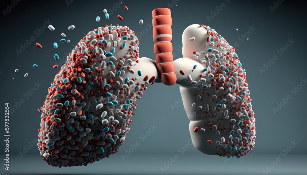 Human lungs consisting of medical tablets and pills, pharmaceutical ...