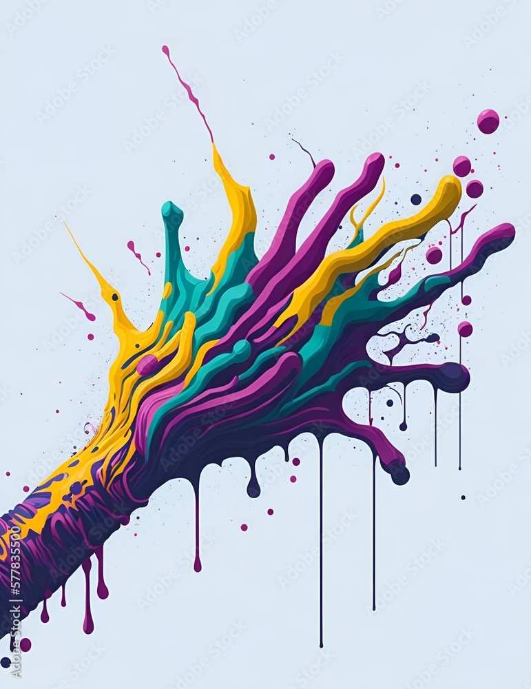Splash art, one hand, white background, roaring, colorful paint ...