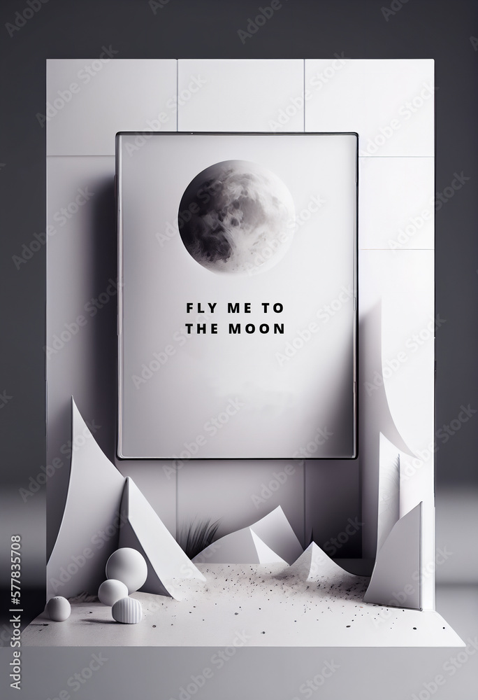 moon print art album with a frame. white, minimal, luxury, interior ...