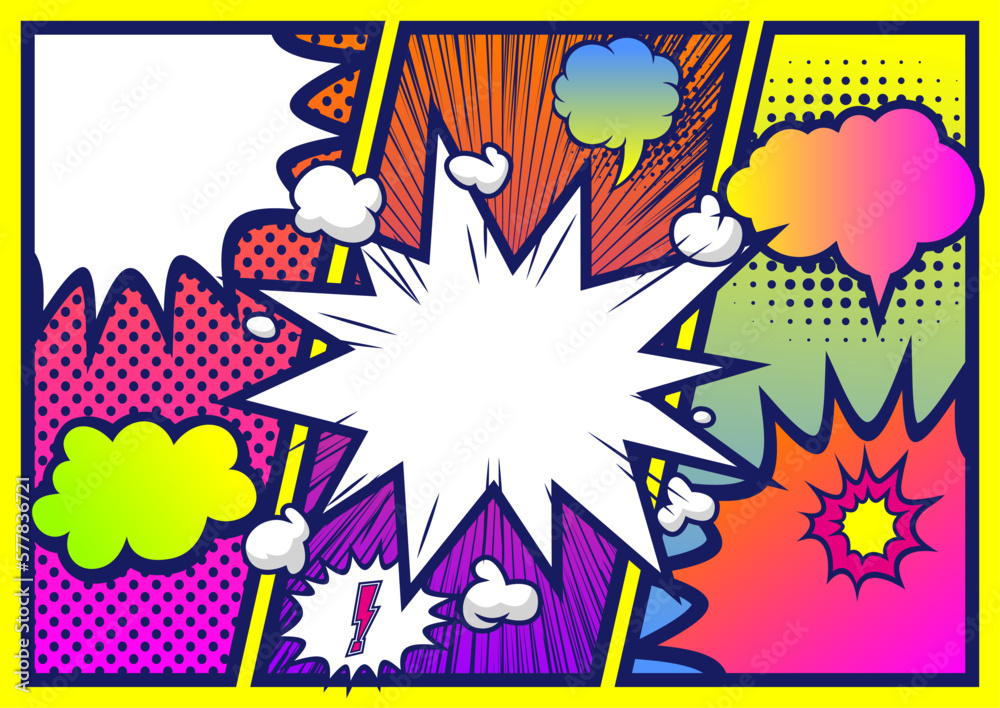 Comic book page template with empty speech bubbles and rays. Vector ...