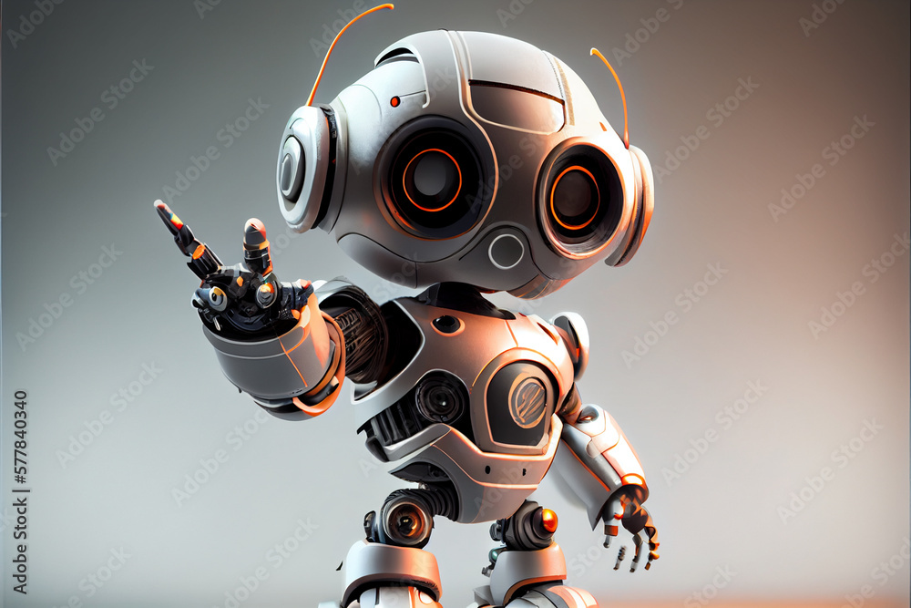 Cute robot waving hand on white background. industry 4.0 concept. Robot ...