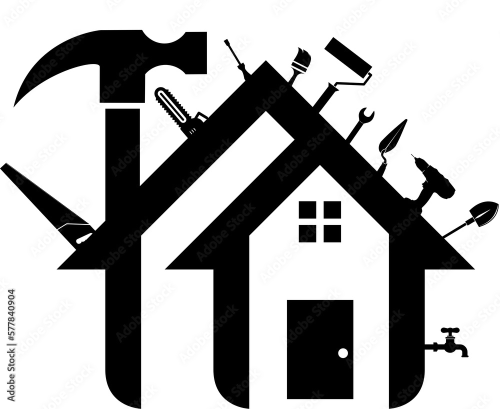 House repair logo design.House building tools design isolated on ...