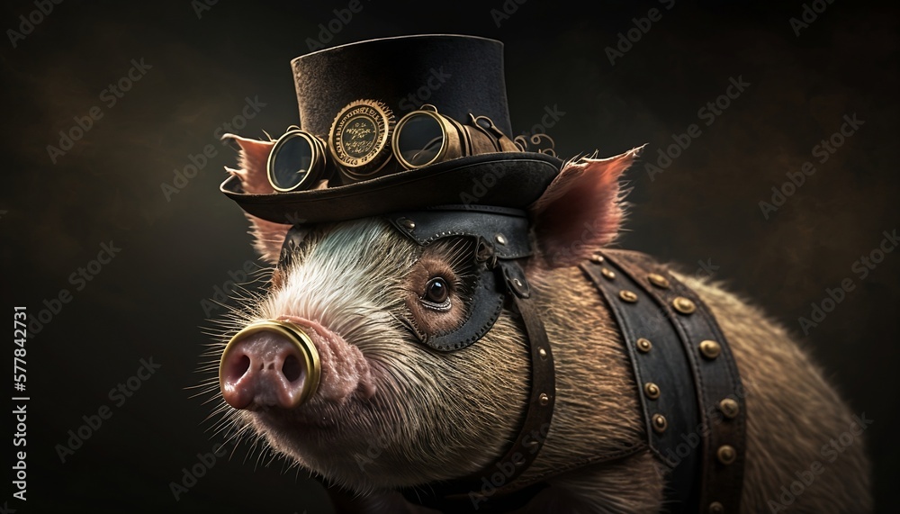 Steampunk pig. Pig in steampunk costume. Characterized steampunk pig ...