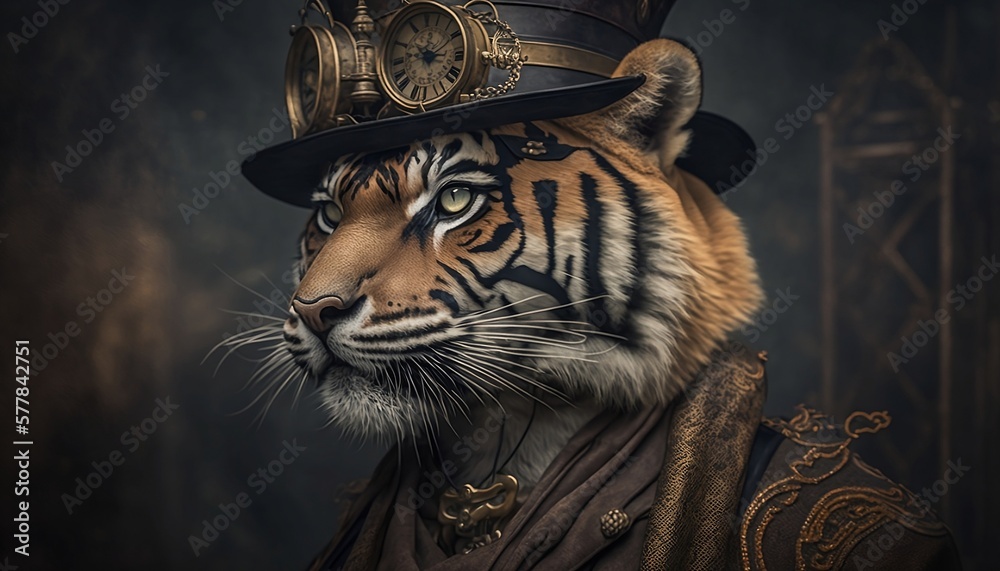 Steampunk tiger. Tiger in steampunk costume. Characterized steampunk ...
