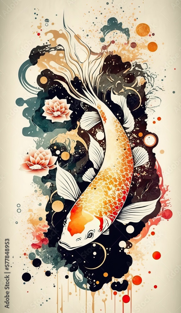 4K resolution or higher, abstract pattern background design with koi ...