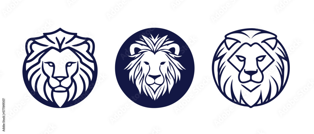 Vecteur Stock Lion head face logo set silhouette black icon tattoo ...